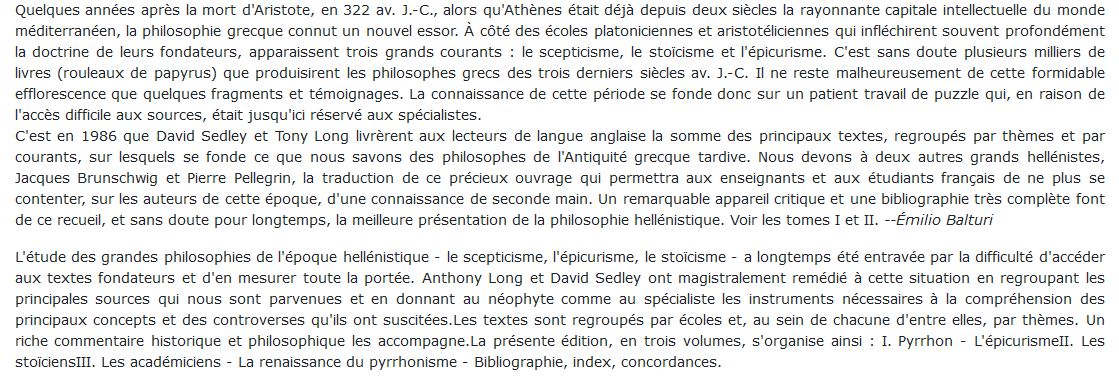 Les philosophes hellénistiques , tome 3, Anthony Arthur Long et David ...