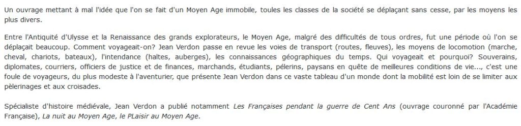 Voyager au Moyen Age, Jean Verdon